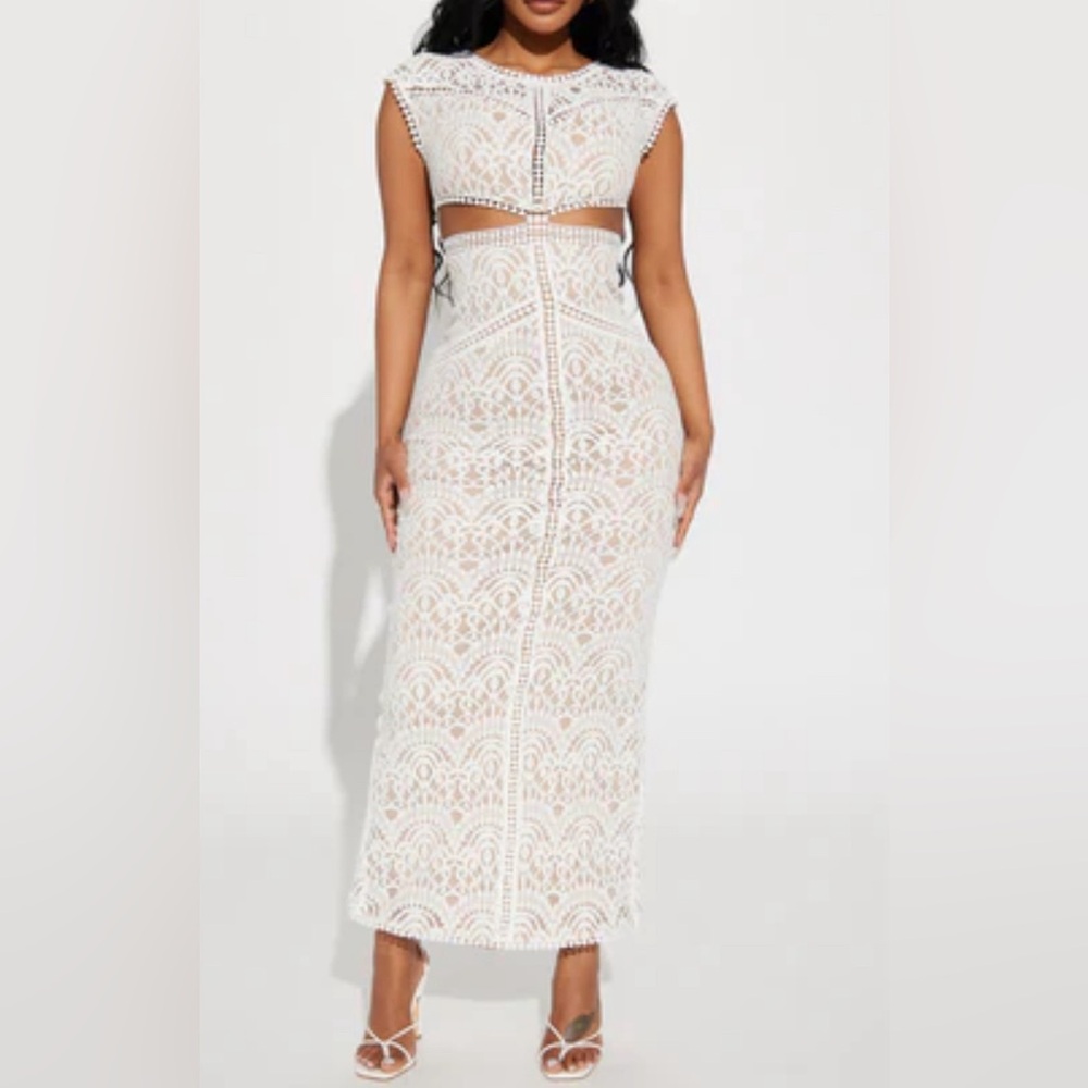 Fashion Nova Valeria Lace Maxi Dress - White/Tan. Siz… - Gem